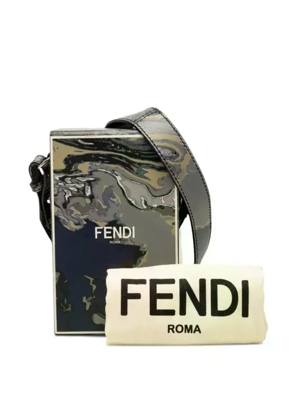 Fendi Smooth Calfskin Marble Print Vertical Box Crossbody Bag