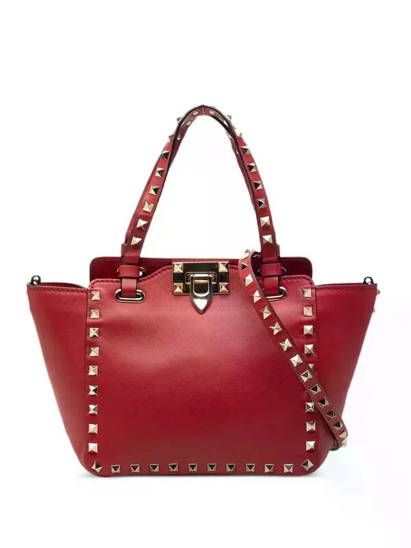 Valentino Garavani Mini Grained Calfskin Rockstud Trapeze Satchel - Red