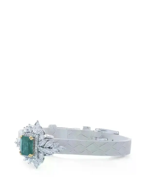 Yeprem Emerald And Diamond Stamped Leather Bracelet