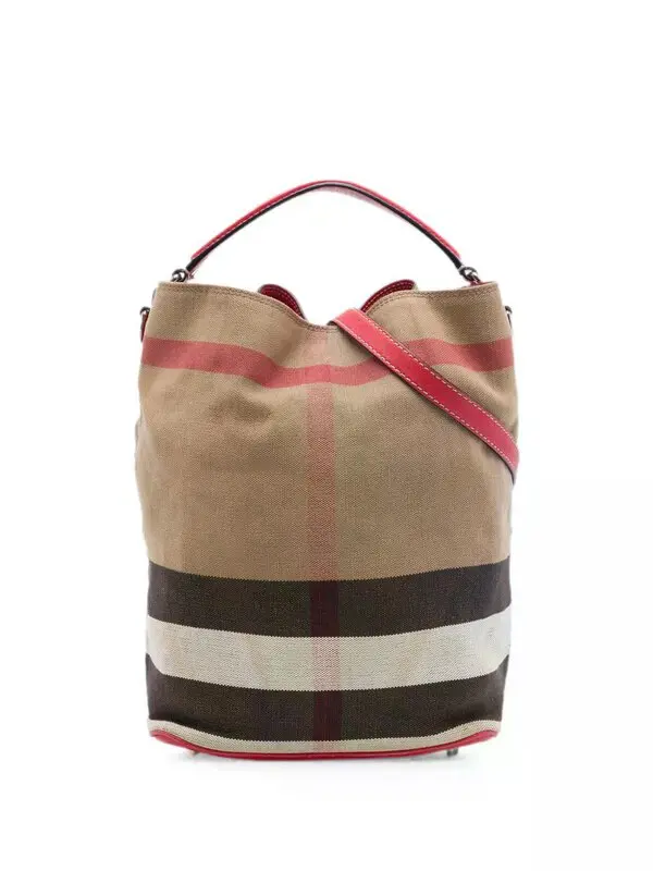 Burberry 2000-2017 Medium Mega Check Canvas Ashby Bucket Bag Satchel - Brown