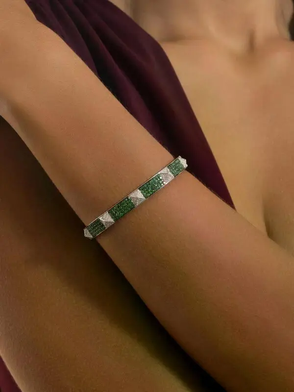 STEFERE Couture Diamond And Tsavorite Bangle Bracelet - Silver