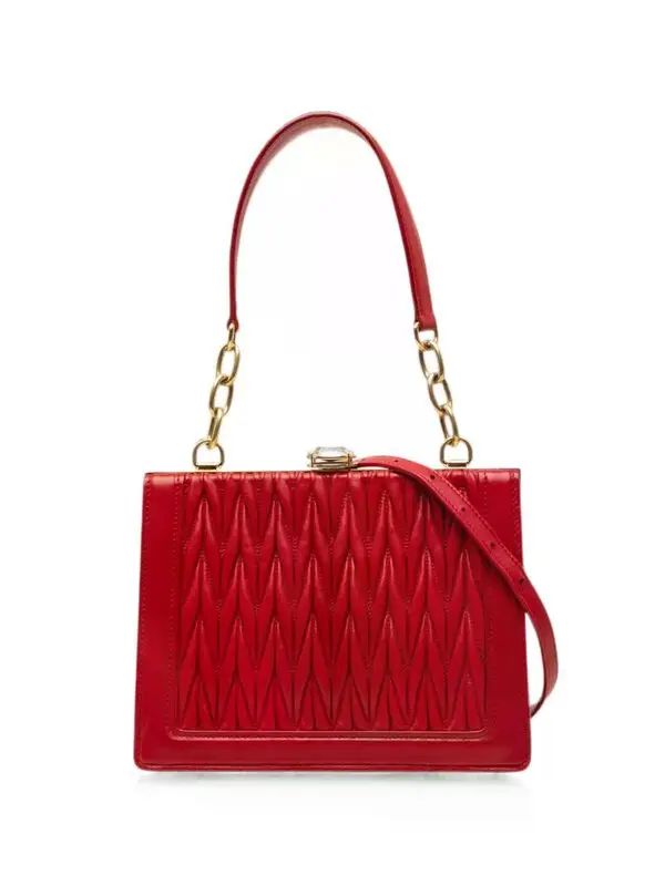 Miu Miu 2010-2026 Matelasse Lambskin Kiss Lock Solitaire Satchel - Red
