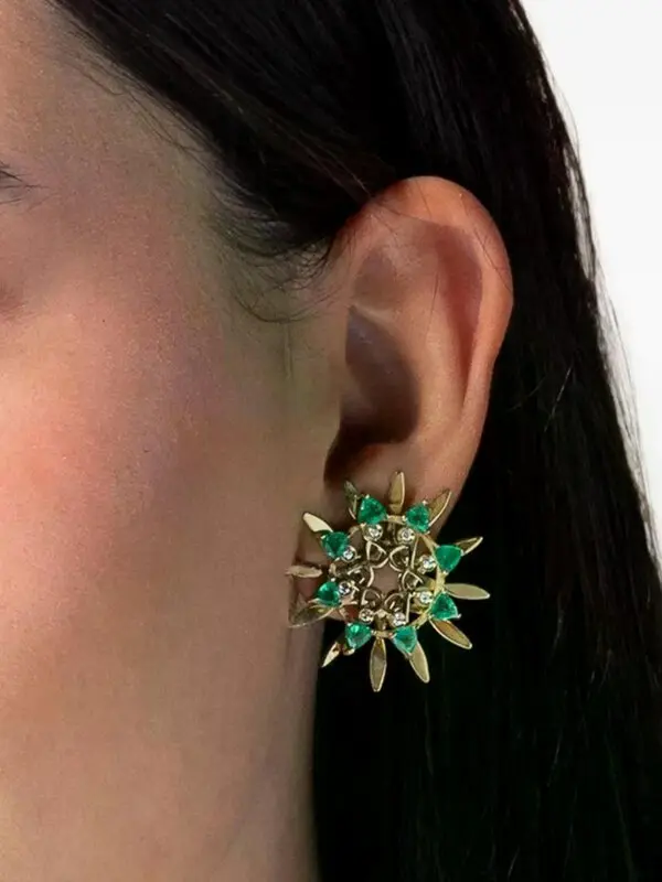 CAROL KAUFFMANN Mandala Emerald And Diamond Hoop Earrings