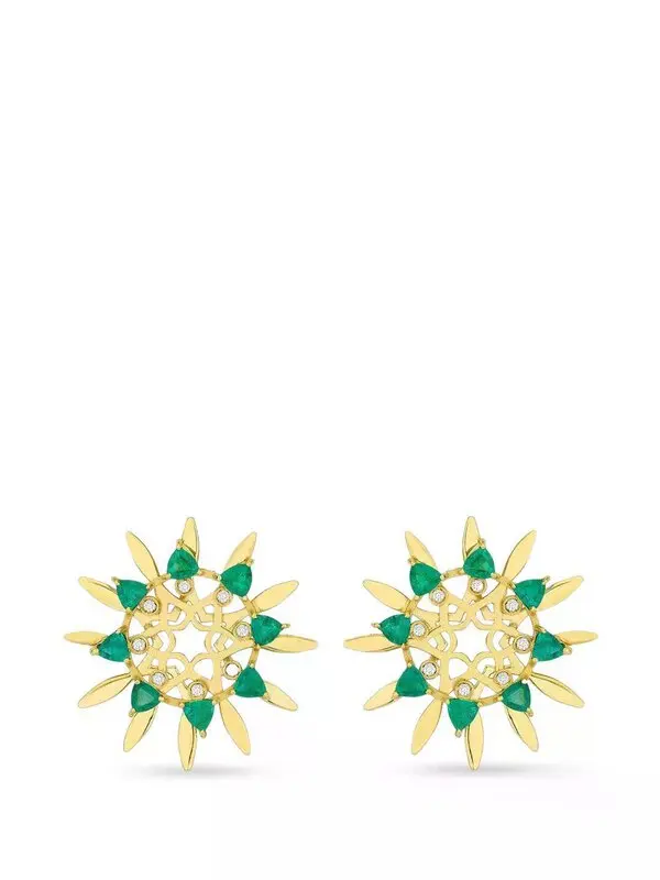 CAROL KAUFFMANN Mandala Emerald And Diamond Hoop Earrings In 18k Yellow - Gold