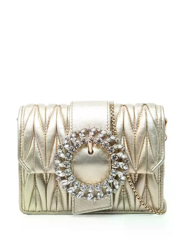 Miu Miu Matelassé Crystal Embellished Crossbody Bag - Gold