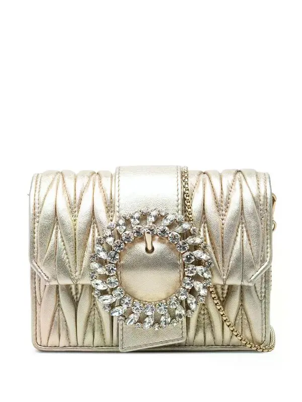 Miu Miu Matelassé Crystal Embellished Crossbody Bag - Gold