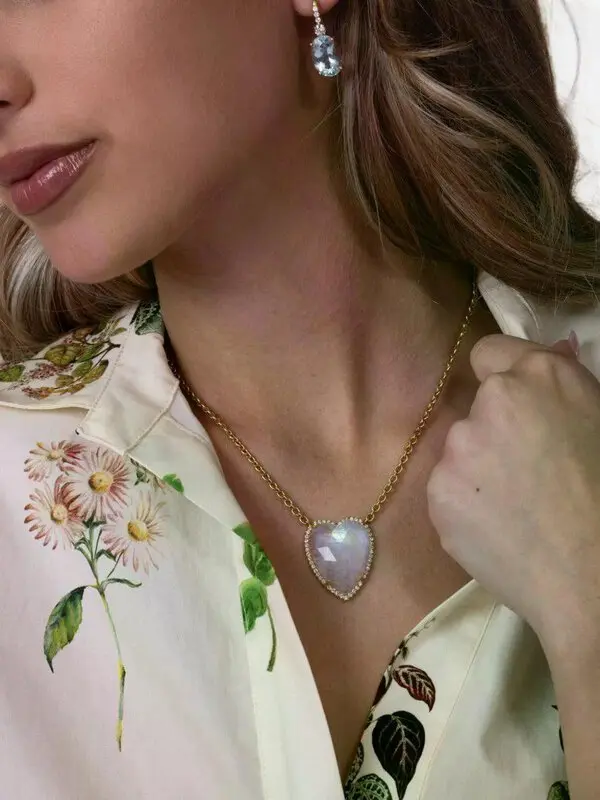 Irene Neuwirth Moonstone And Diamond Heart Necklace