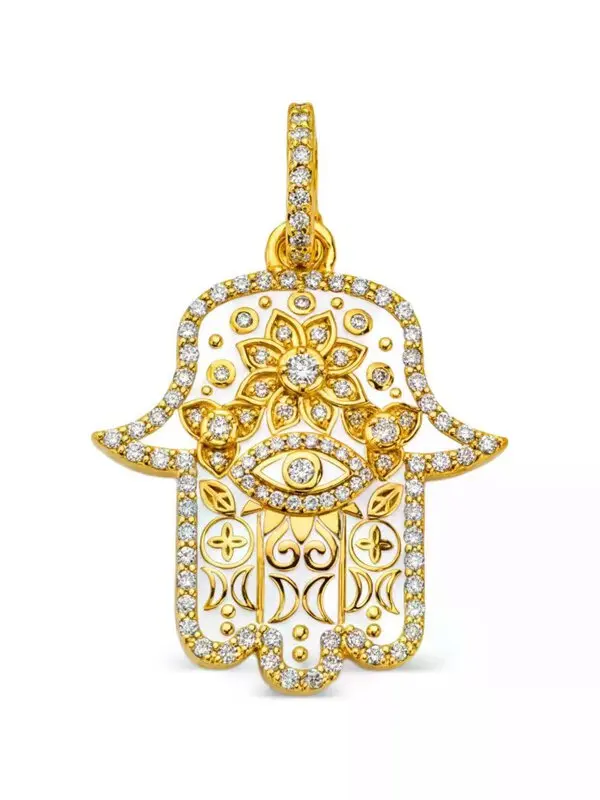 BUDDHA MAMA Diamond And Enamel Hamsa Pendant - Gold