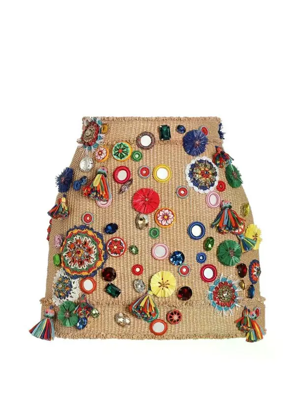 Dolce & Gabbana Raffia Mini Skirt With Applications