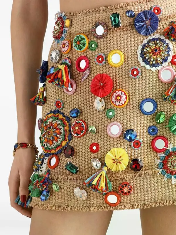 Dolce & Gabbana Raffia Mini Skirt With Applications