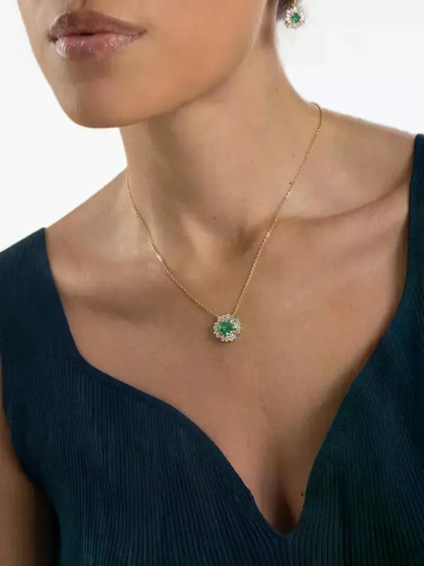 SUZANNE KALAN Emerald And Diamond Pendant Necklace