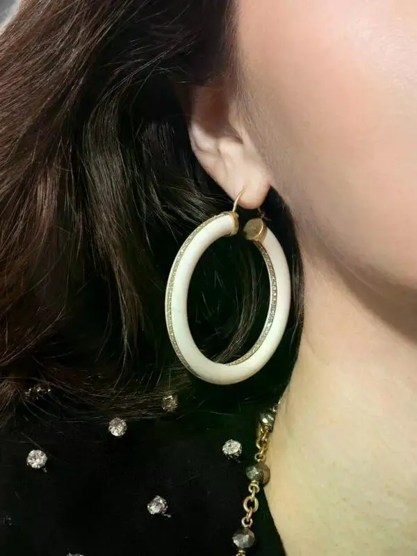 SYLVA & CIE Mammoth Ivory And Diamond Hoop Earrings