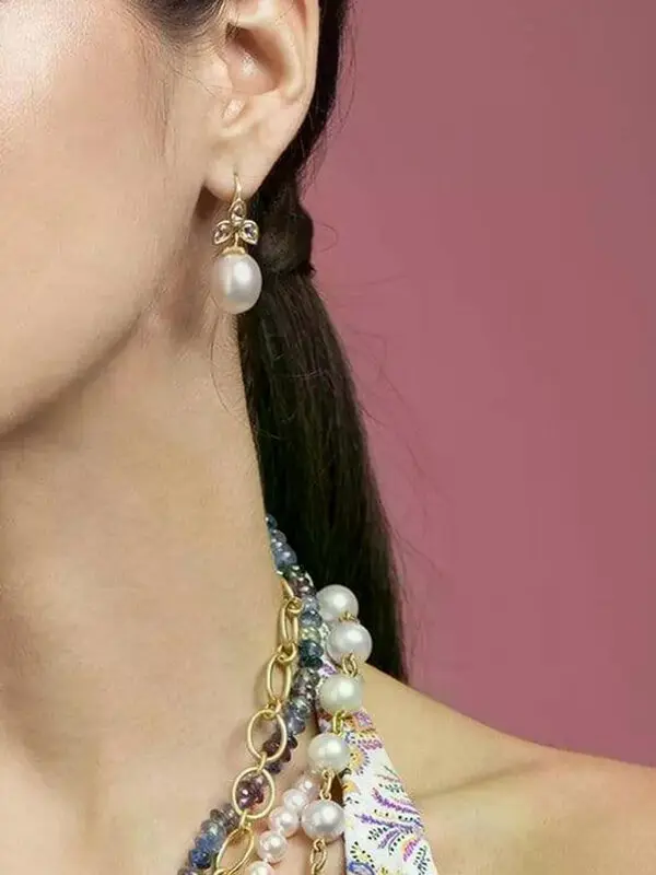 LEIGH MAXWELL Bahari Diamond And Pearl Drop Earrings - Gold
