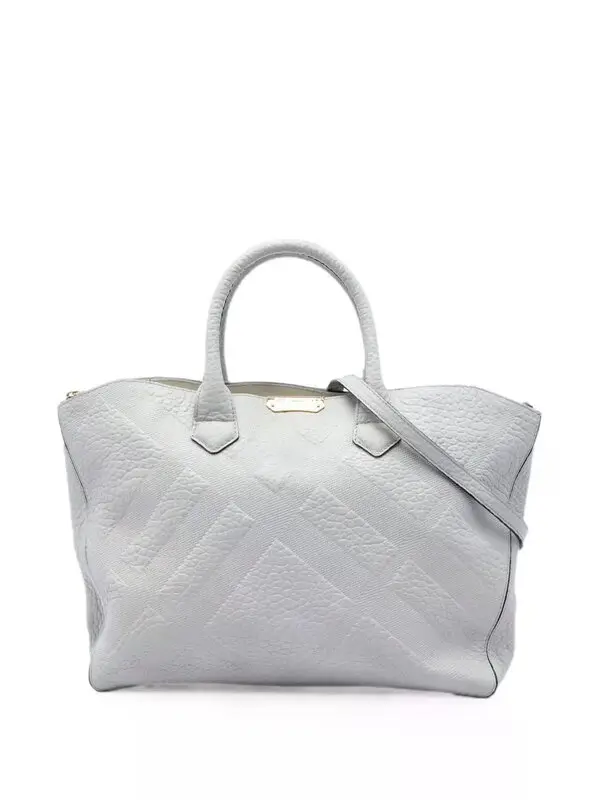 Burberry 2000-2017 Elephant Embossed Calfskin Check Dewsbury Satchel - Grey