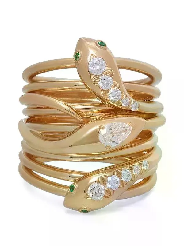 Sidney Garber Diamond And Emerald Serpentine Ring