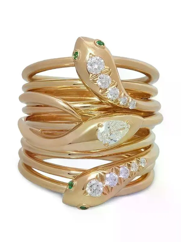 Sidney Garber Diamond And Emerald Serpentine Ring - Gold