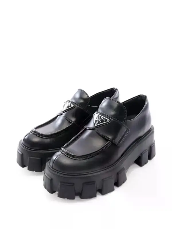 Prada Leather Logo Plate Platform Loafers