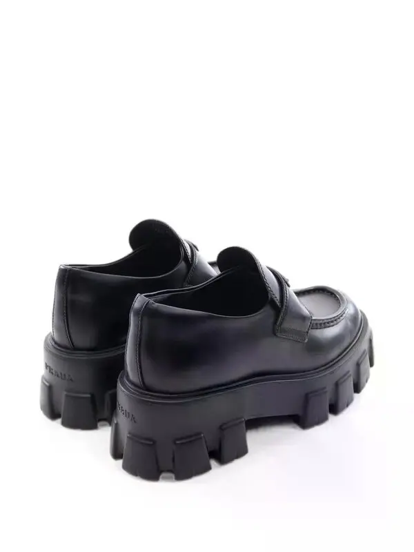 Prada Leather Logo Plate Platform Loafers