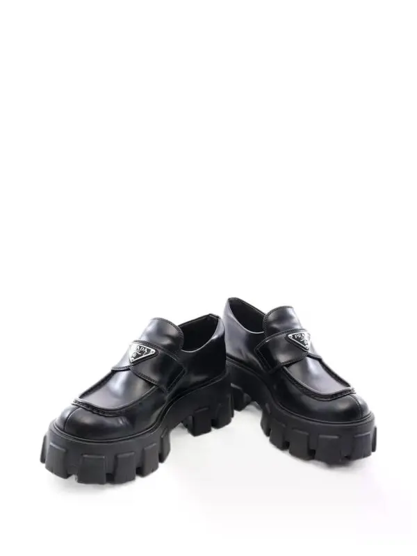 Prada Leather Logo Plate Platform Loafers