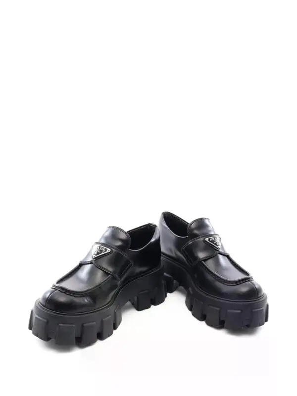 Prada Leather Logo Plate Platform Loafers