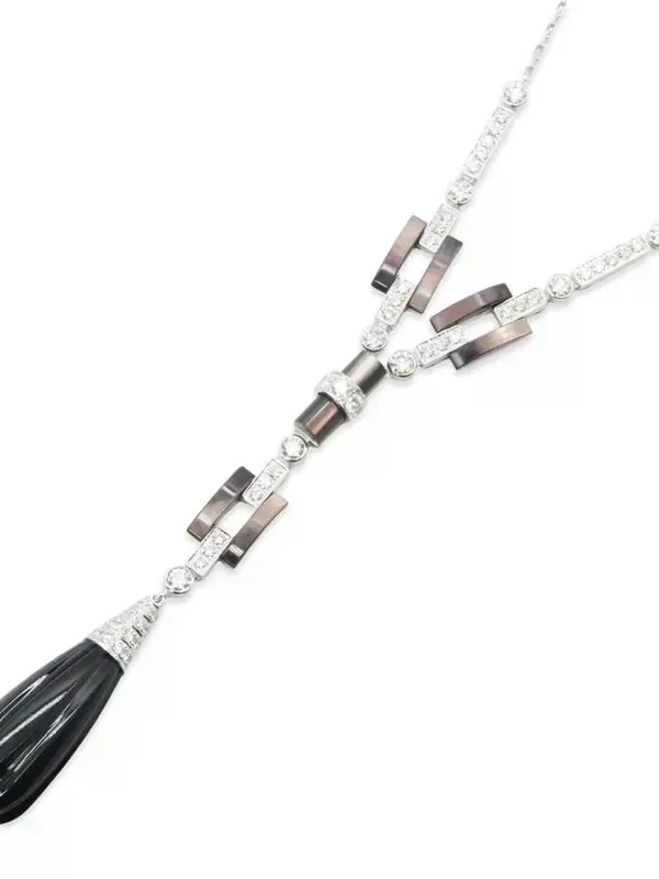 Cartier 18k White Gold Onyx And Diamond Pendant Necklace