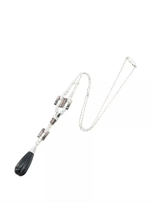 Cartier 18k White Gold Onyx And Diamond Pendant Necklace - Silver