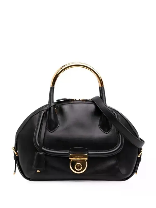 FERRAGAMO 2000-2026 Leather Fiamma Satchel - Black