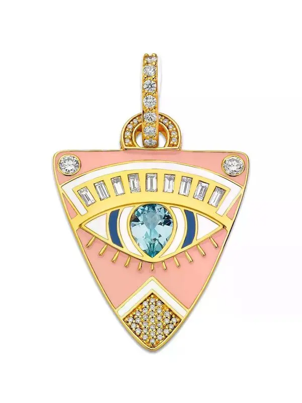 BUDDHA MAMA Yellow Blue Topaz And Diamond Guitar Pick Pendant - Gold