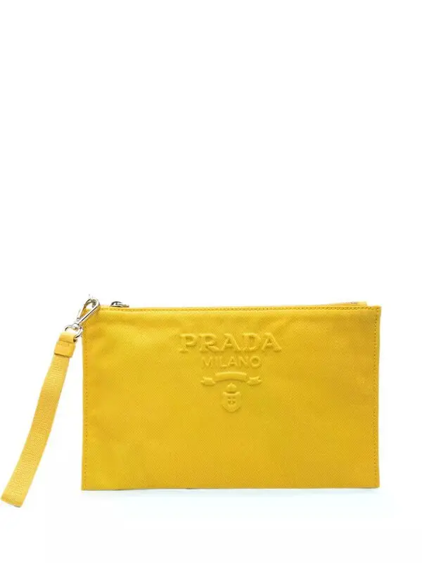 Prada Embossed Logo Canvas Wristlet Clutch Bag