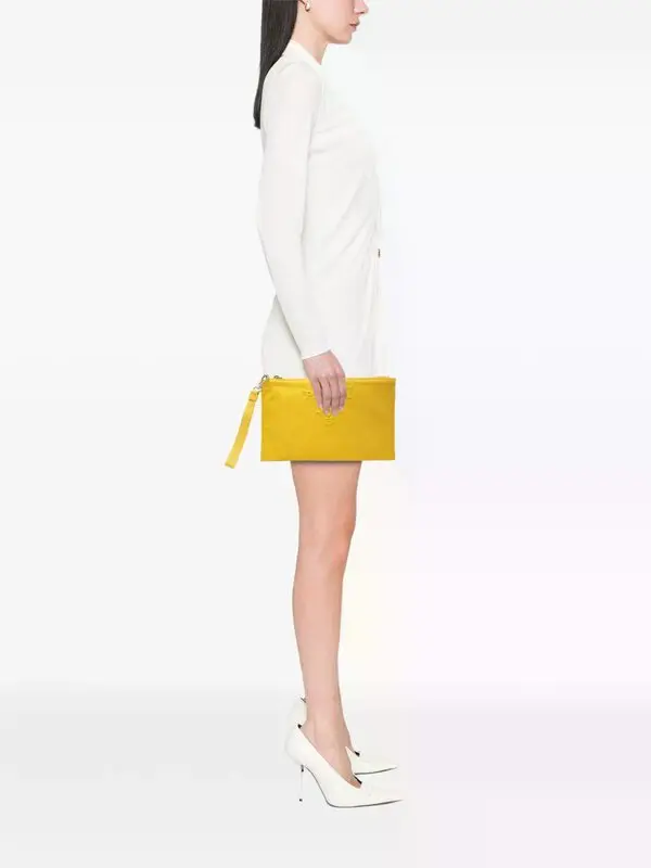 Prada Embossed Logo Canvas Wristlet Clutch Bag