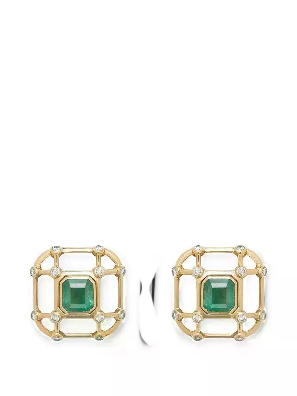 DENISE CASSOU Emerald And Diamond Earrings