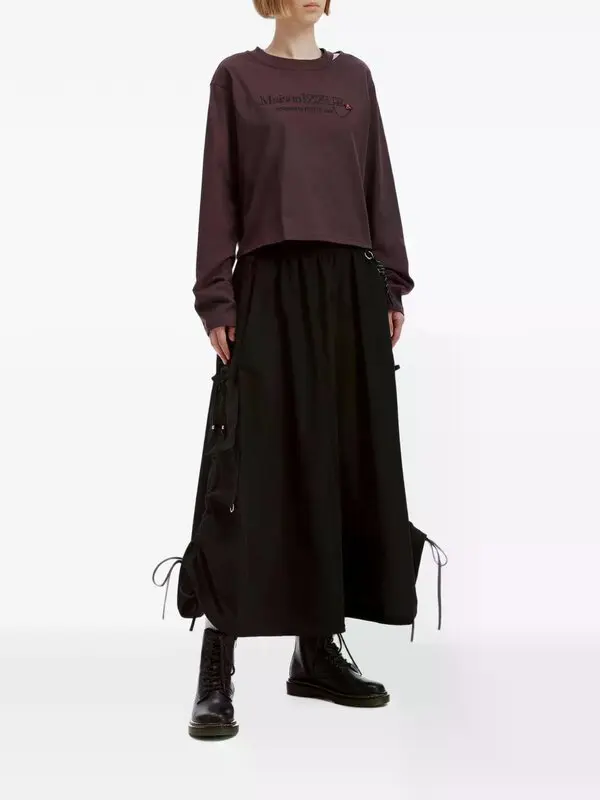 Izzue Logo-embroidered Cut-out Long-sleeved Cropped T-shirt - Purple