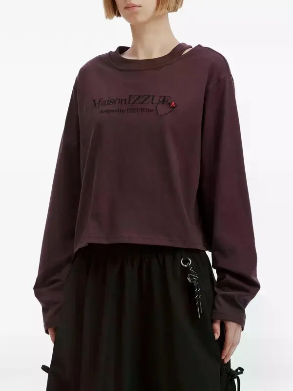 Izzue Logo-embroidered Cut-out Long-sleeved Cropped T-shirt - Purple