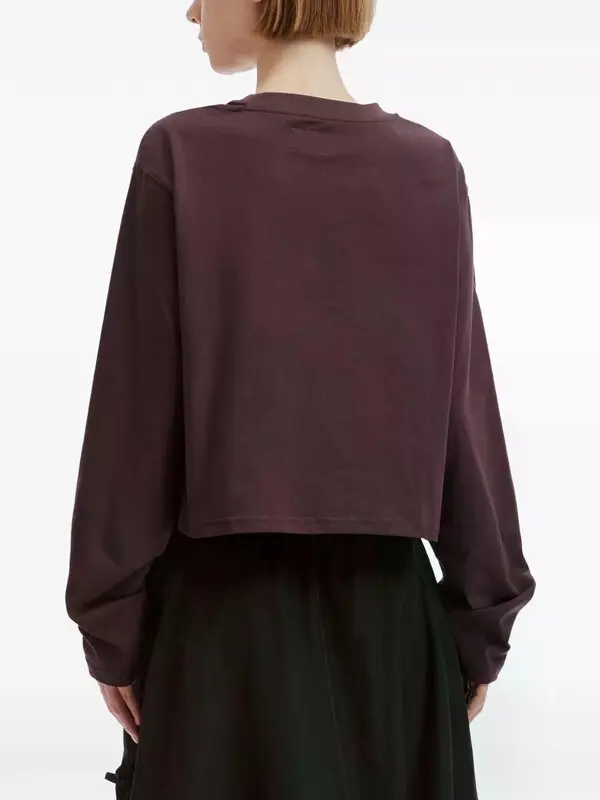 Izzue Logo-embroidered Cut-out Long-sleeved Cropped T-shirt - Purple