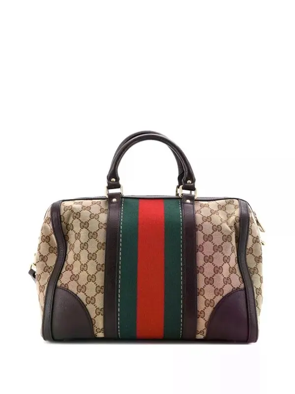 Gucci Vintage Bee Web Gg Canvas Medium Satchel - Brown