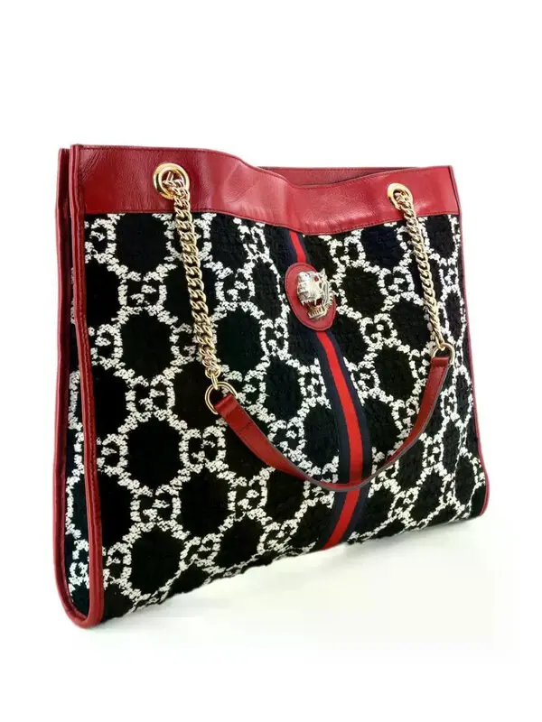 Gucci Rajah Chain Gg Tweed Large Tote Bag - Black