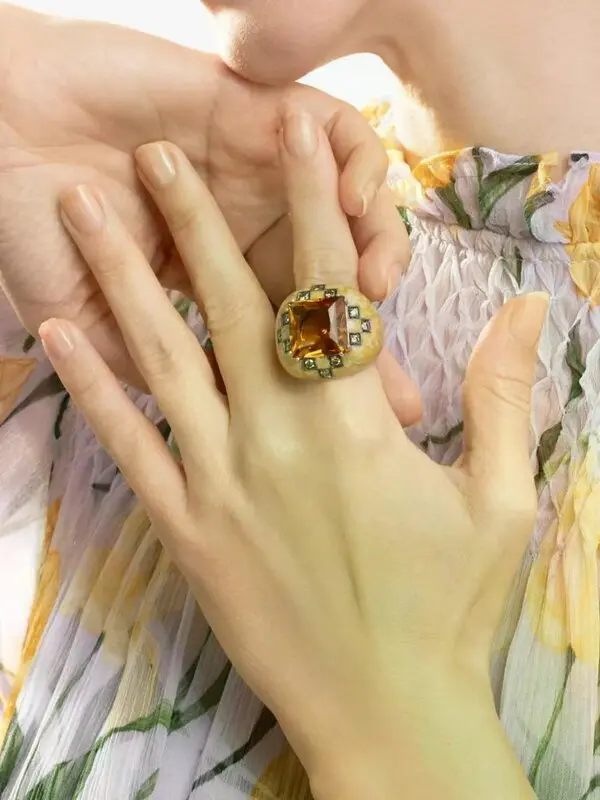 ANDREOLI Citrine And Diamond Ring In 18k White Gold