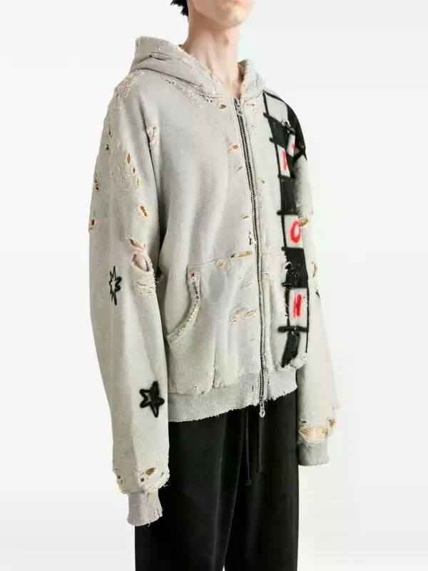 SATOSHI NAKAMOTO Get What I Want Distressed Graffiti-print Hoodie