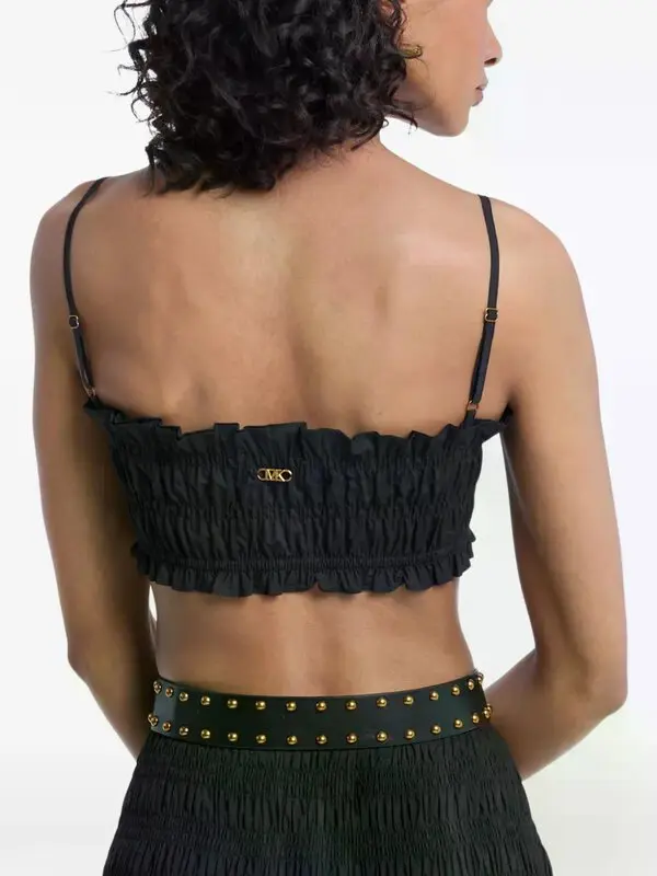 Michael Kors Ruched Crop Top With Ruffled Trim