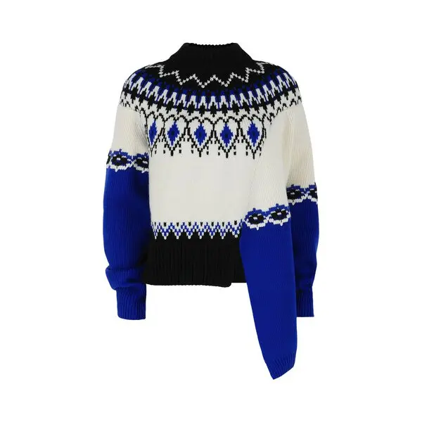 Alexander McQueen Fair Isle Draped Knit Sweater 'ivory/blue