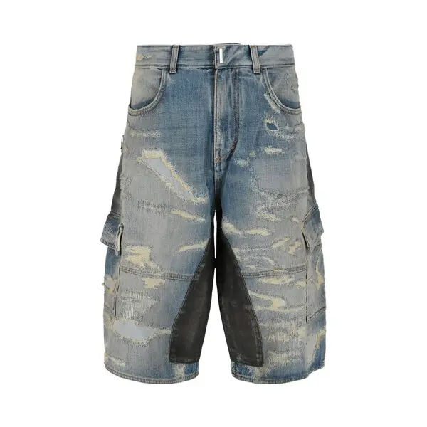 Givenchy Distressed Denim Cargo Shorts