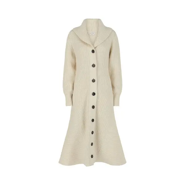 Alexander McQueen Ribbed Wool Cardigan Coat 'ivory - Cream