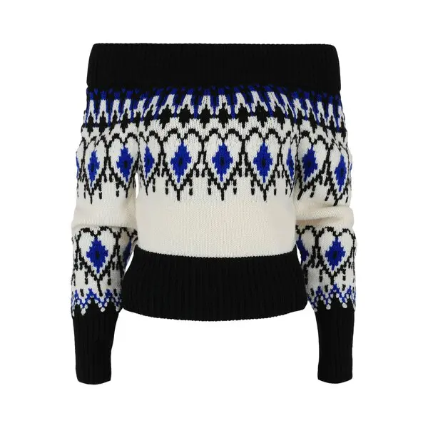 Alexander McQueen Fair Isle Cropped Knit Sweater 'ivory/blue - Cream