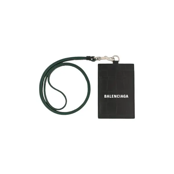 Balenciaga Crocodile Embossed Cash Card/badge Holder 'forest /white - Green