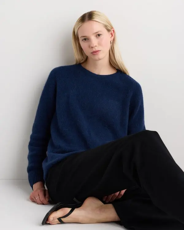 Quince Cashmere Silk Boucle Relaxed Crewneck Sweater - Soft Navy