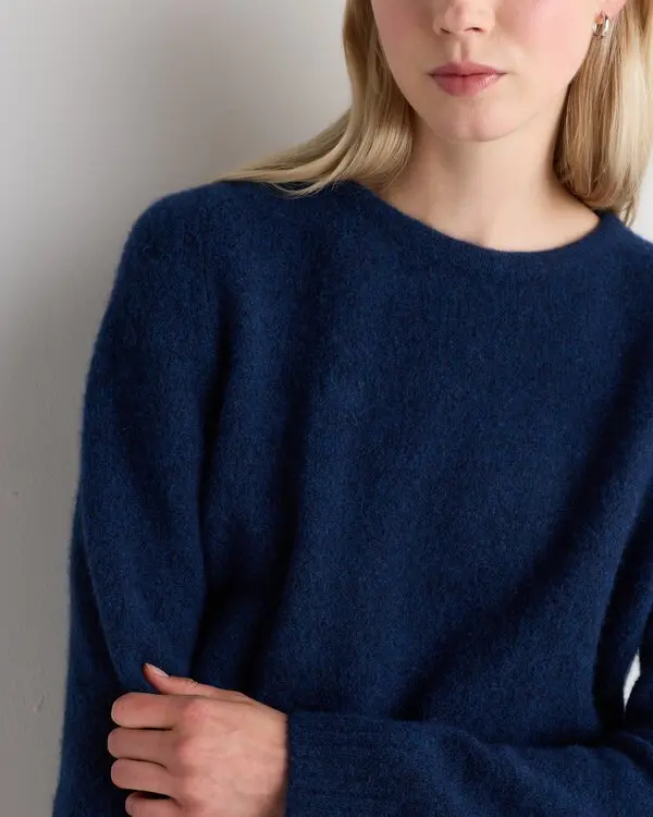 Quince Cashmere Silk Boucle Relaxed Crewneck Sweater - Soft Navy