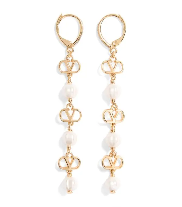 Valentino Garavani Faux Pearl Vlogo Signature Drop Earrings - Gold