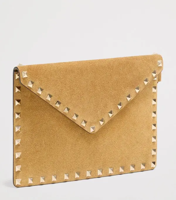 Valentino Garavani Suede Rockstud Clutch Bag - Brown
