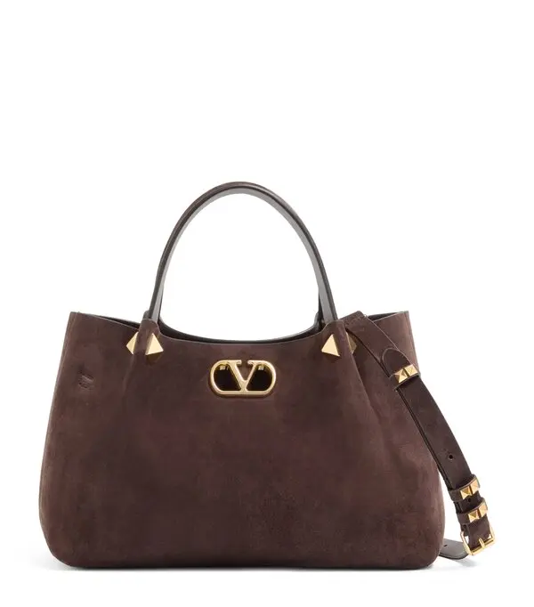 Valentino Garavani Small Suede Vlogo Signature Tote Bag