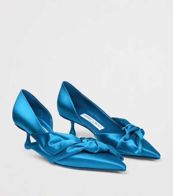 JIMMY CHOO Issy 50 Satin Pumps With Bow Detailing And Pointed Toe